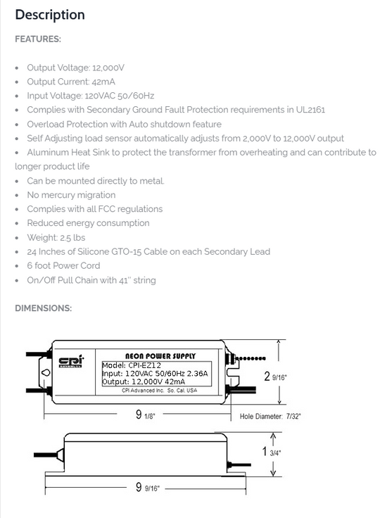 Neon Sign Power Supply - Neon Transformers - Neon Power Supplies ...